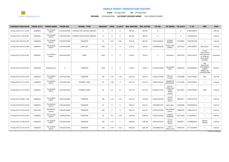 Momo Statement Report | PDF | Money | Economies