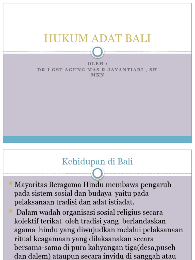 Hukum Adat Bali, Pendahuluan | PDF