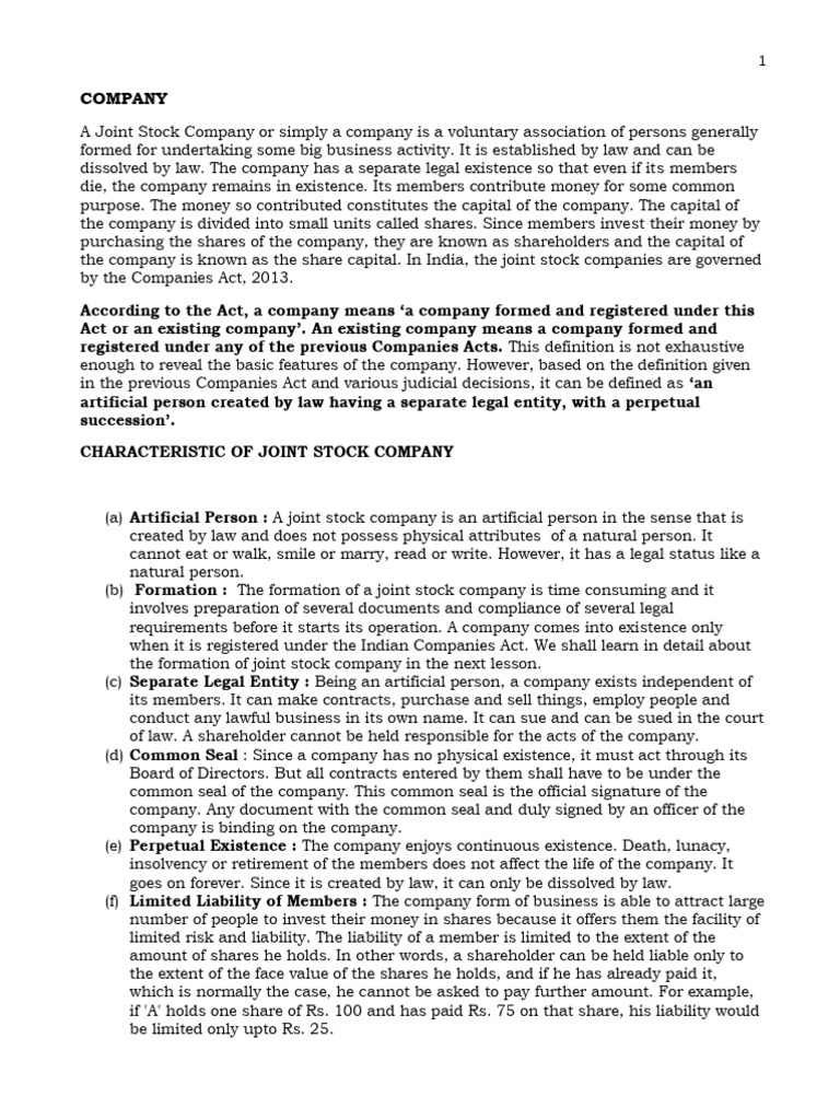 Joint Stock Company 1 | PDF | Stocks | Joint Stock Company