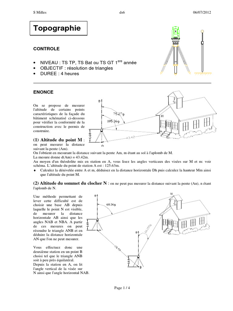 Calcul des altitudes de points topographiques | PDF | Métrologie ...