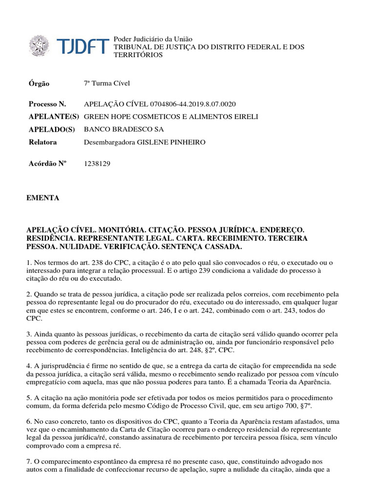 TJDFT | PDF | Citação (jurídico) | Sentença (jurídico)