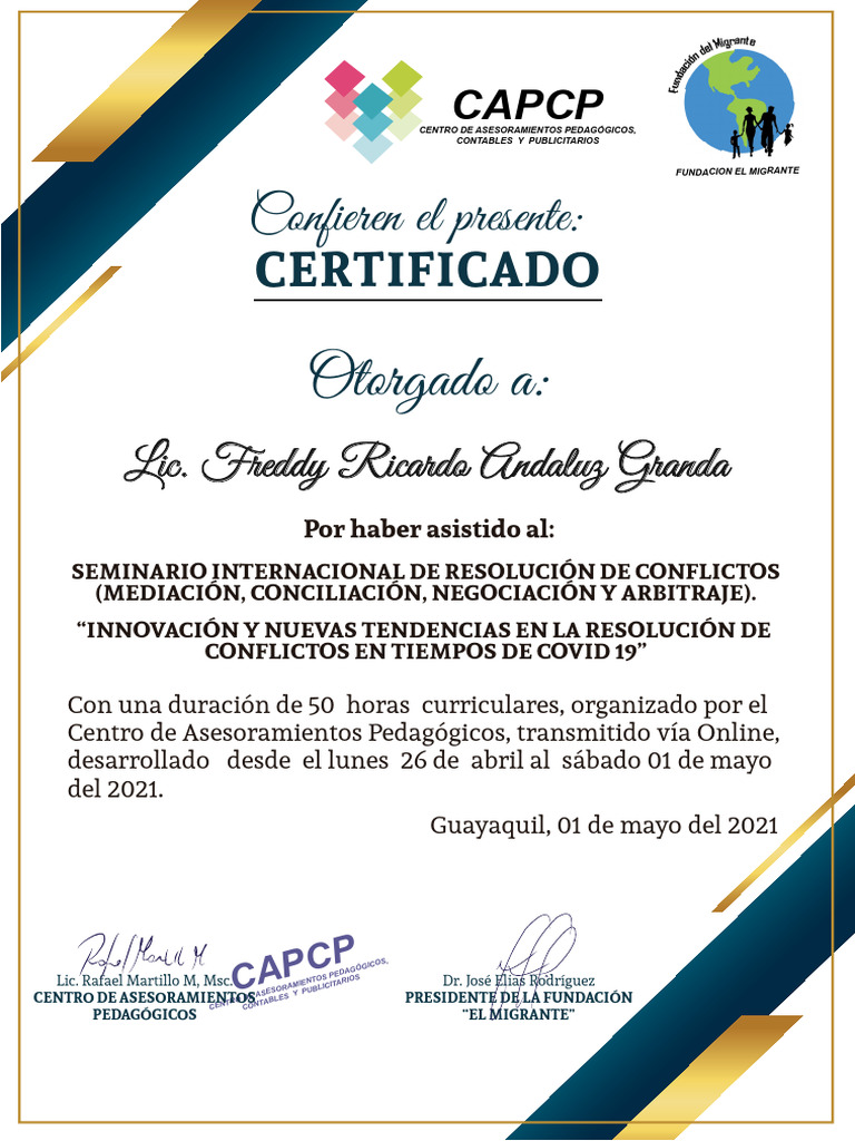 Certificado Capcp Resolucion de Conflictos | PDF | Conflicto (proceso ...
