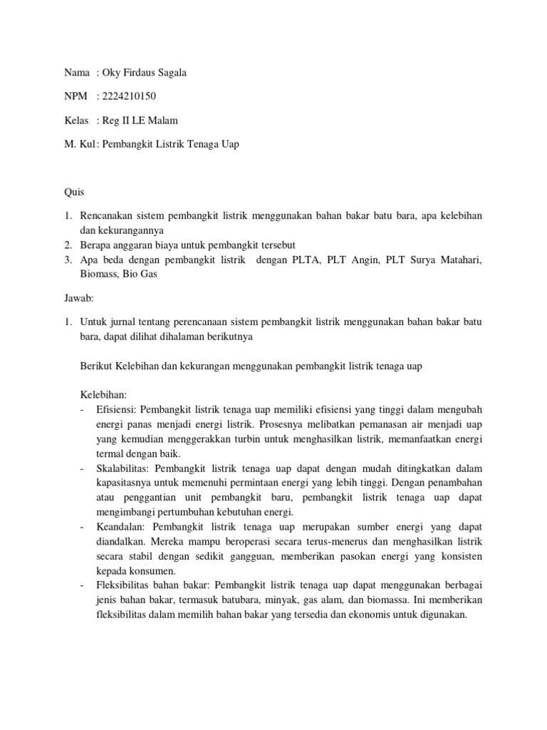 Quis Pembangkit Listrik Tenaga Fosil | PDF