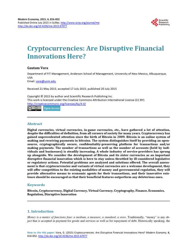 Cryptocurrencies Are Disruptive Financial Innovati | PDF | Bitcoin ...