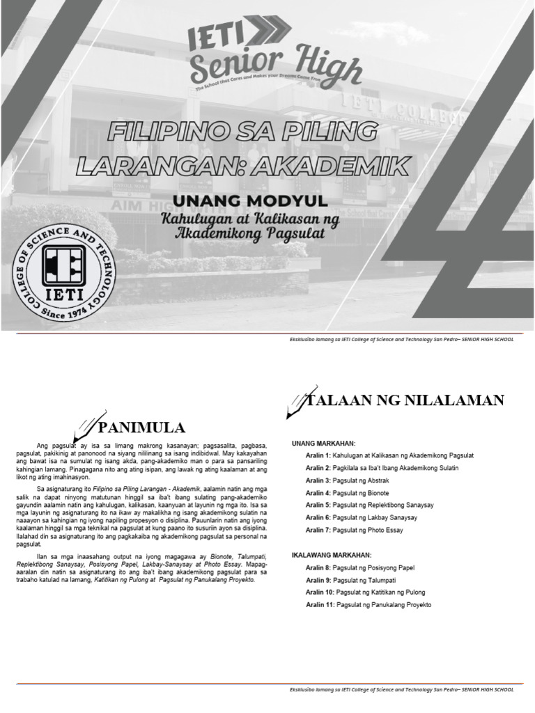 FILSPL-AKADEMIK MODYUL 1 - Genyo | PDF