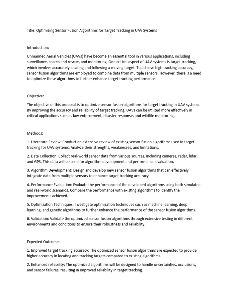 Optimizing Sensor Fusion Algorithms For Target Tracking In Uav Systems Pdf Unmanned Aerial
