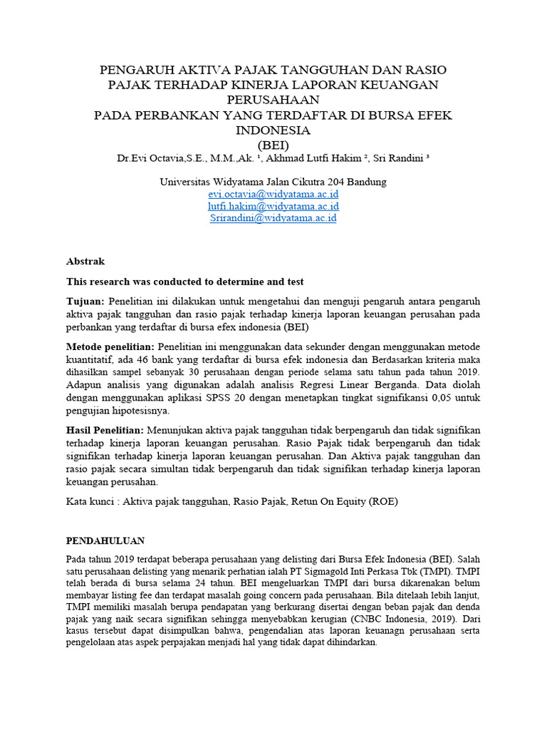 PENGARUH AKTIVA PAJAK TANGGUHAN DAN RASIO (Final) 1 | PDF