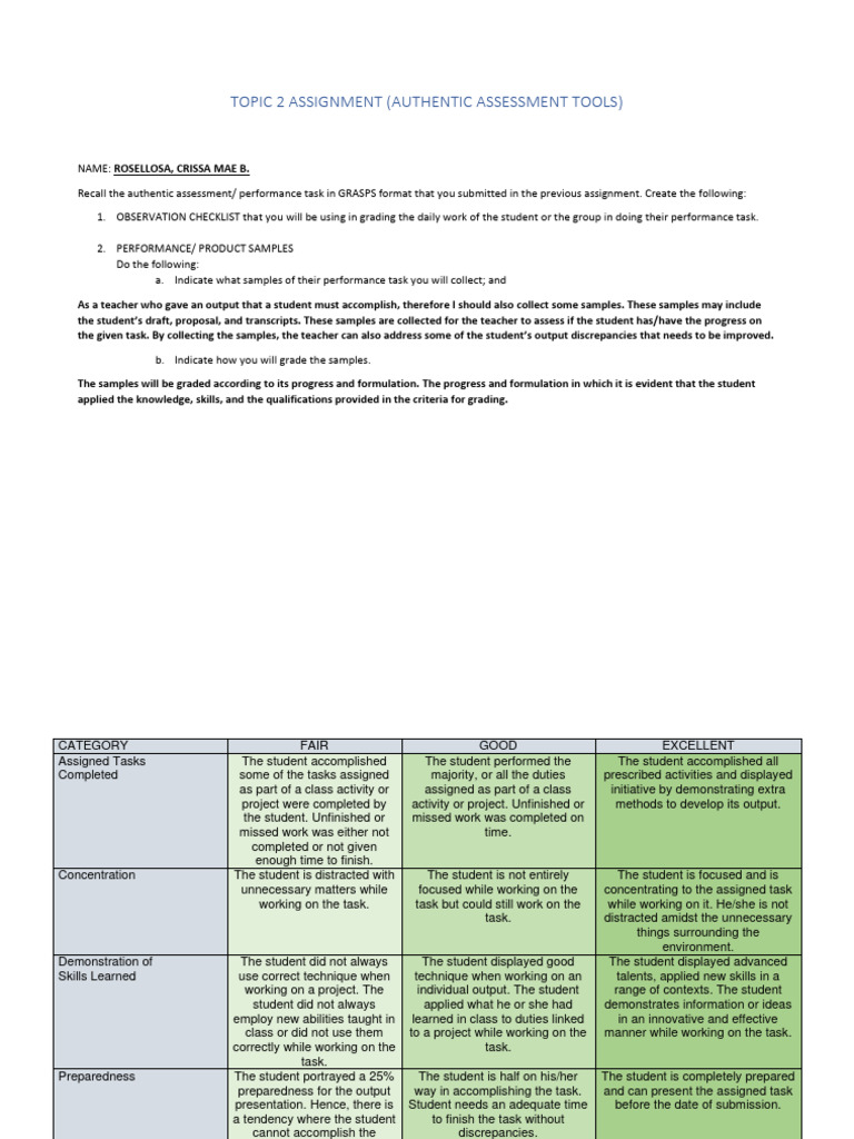 TOPIC 2 ASSIGNMENT (Authentic Assessment Tools) | PDF | Intelligence | Human Communication