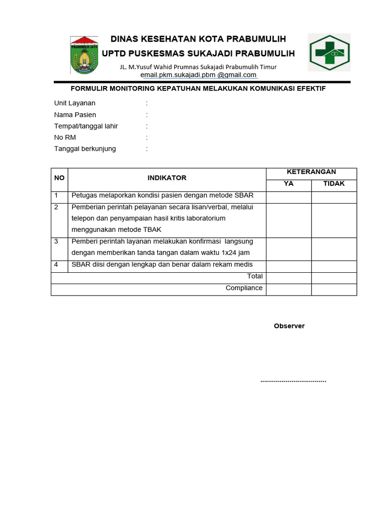 Formulir Kepatuhan Tbak Sbar | PDF