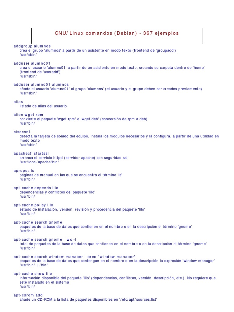 Comandos de Consola Gnu-Linux Debian | Descargar gratis PDF | Sistema de archivos | Servidor web