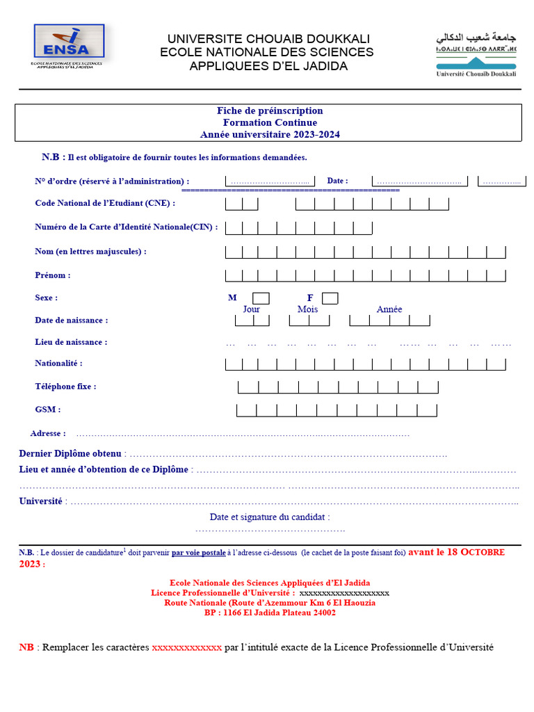 Fiche Preinscription Licence-Professionnelle-Université-2023 2024 2 ...