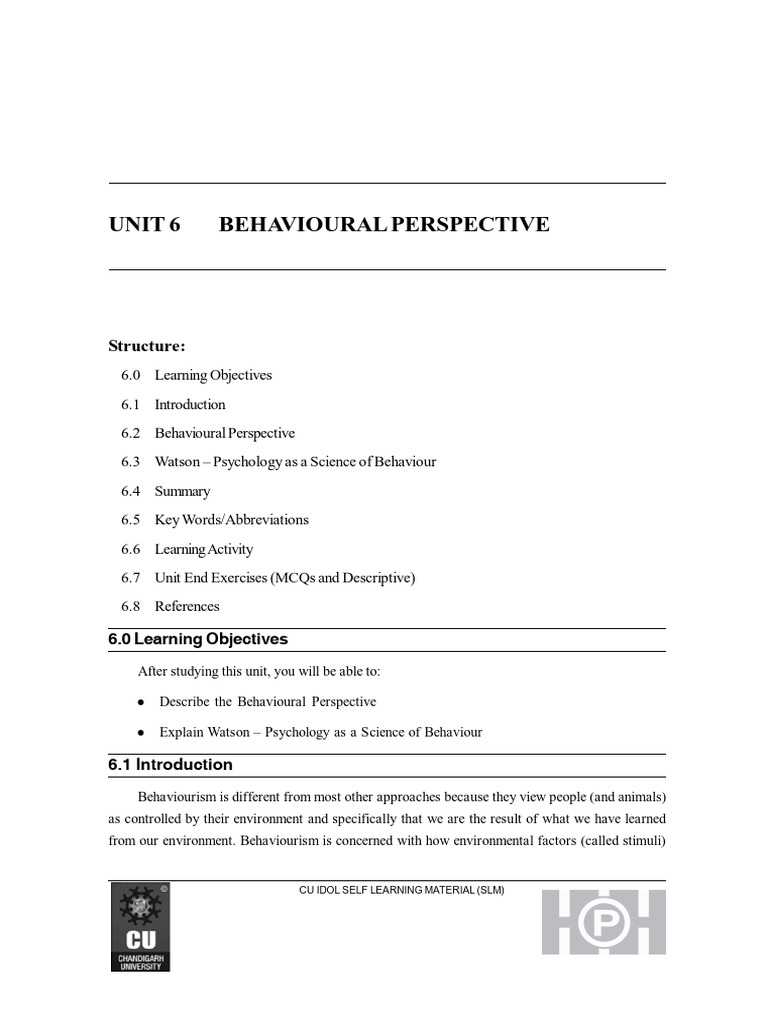 Behavioral Psychology Overview | PDF | Science & Mathematics
