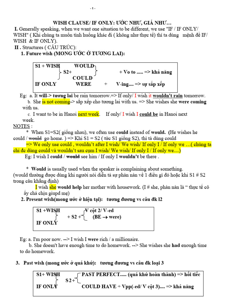 Wish If Only | PDF | Grammatical Tense | Grammar