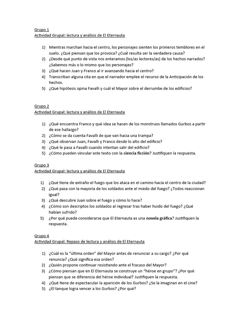 Actividad Repaso de Lectura Eternauta | PDF
