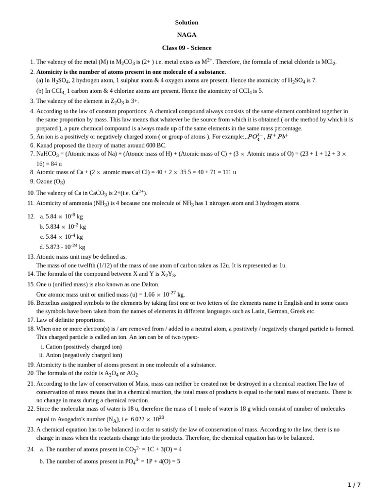 Class 9 Science: Chemistry Basics | PDF | Ion | Chemical Compounds
