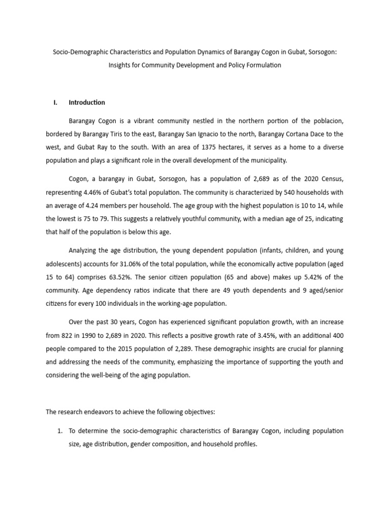 Socio Demographic Characteristics And Population Dynamics Of Barangay