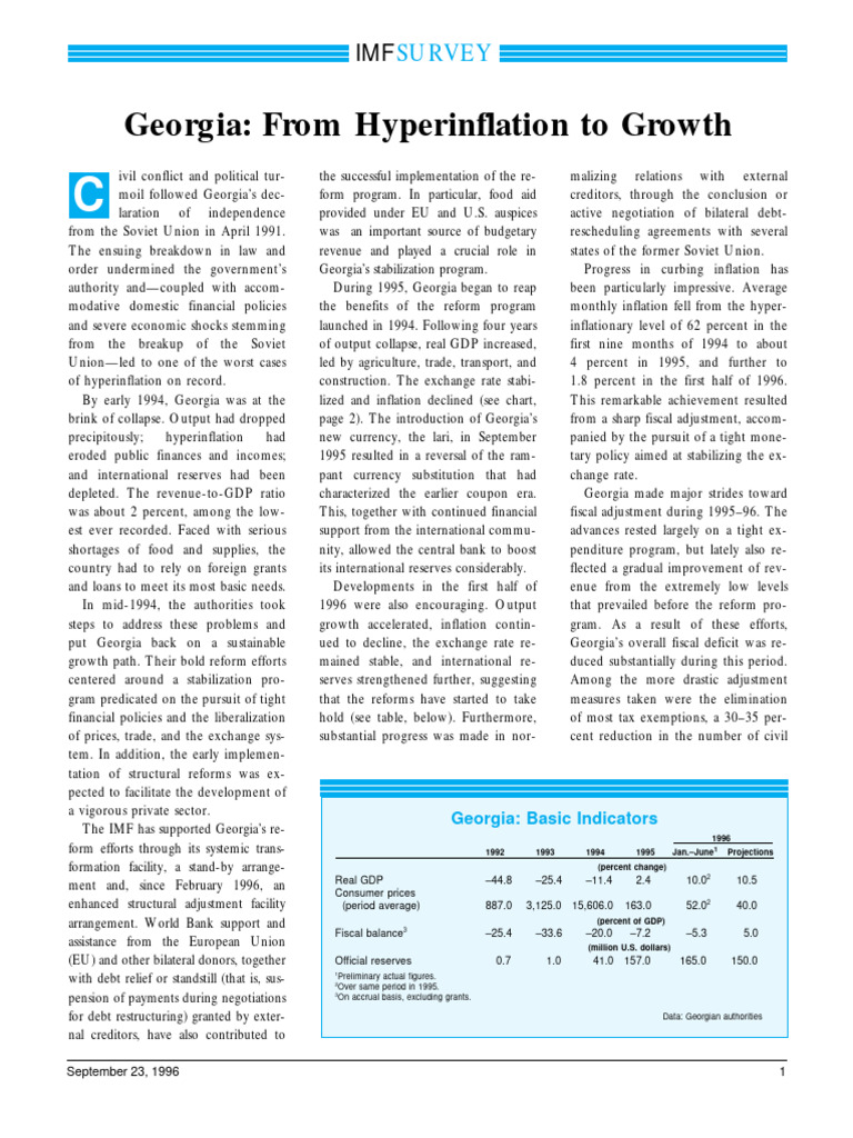 IMF Survey - Georgia - From Hyperinflation To Growth | PDF ...