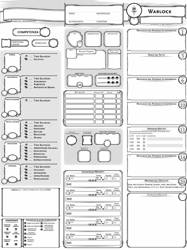 Warlock Sheet Fillable | PDF