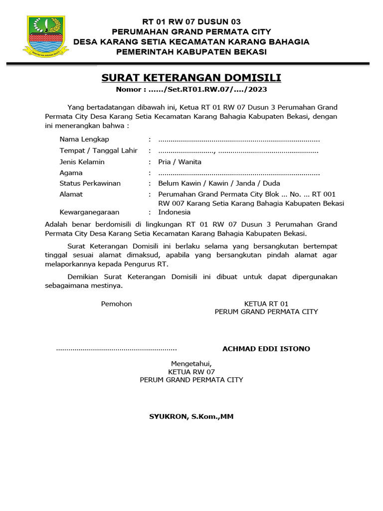Surat Keterangan Domisili RT | PDF