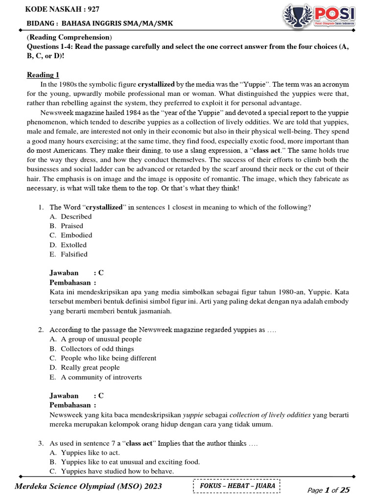 MSO - Pembahasan Bahasa Inggris SMA 927 | PDF