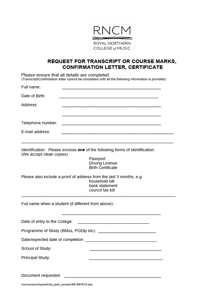 Transcript - Letter Request Form | PDF | Identity Document | Service ...