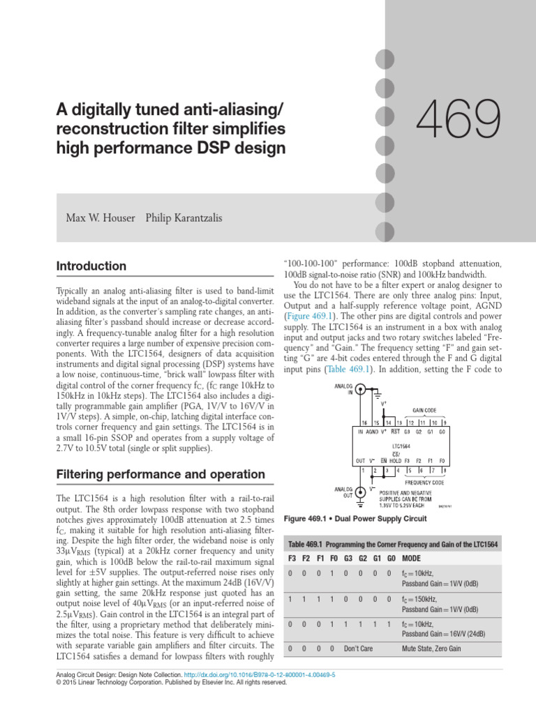 A Digitally Tuned Anti-Aliasing and Reconstruction Filter (LTC1564 ...