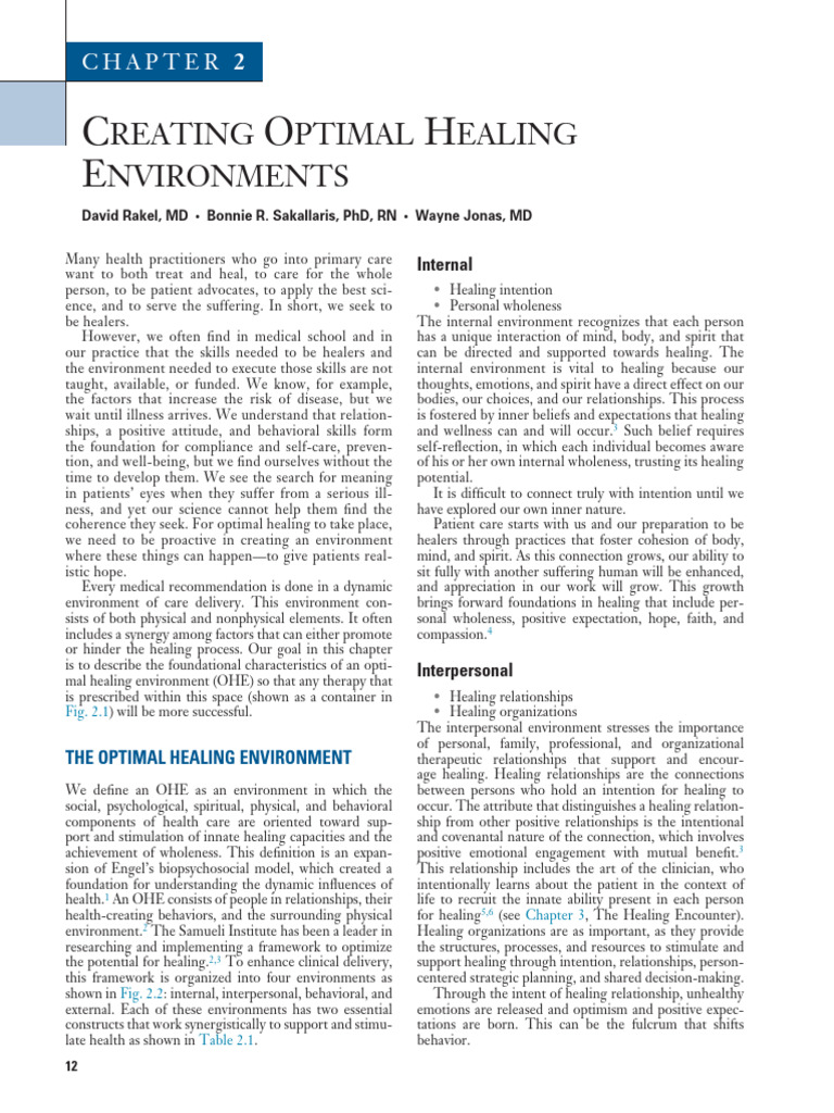 Creating Optimal Healing Environments | PDF | Psychotherapy | Therapy