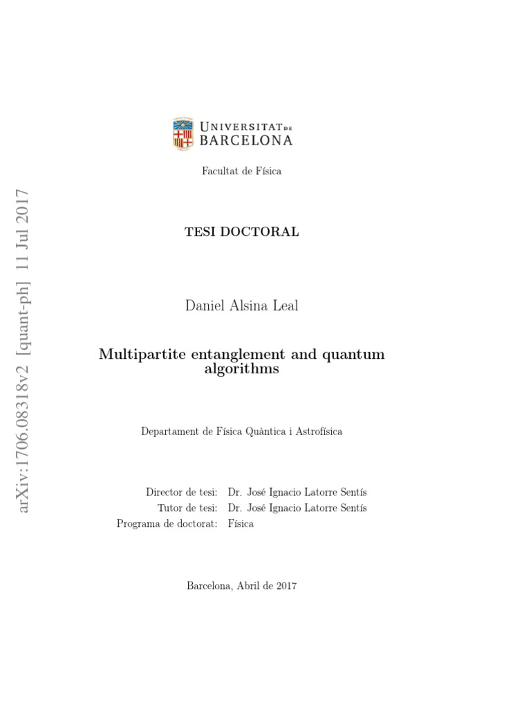 Multipartite Entanglement and Quantum Algorithms | PDF