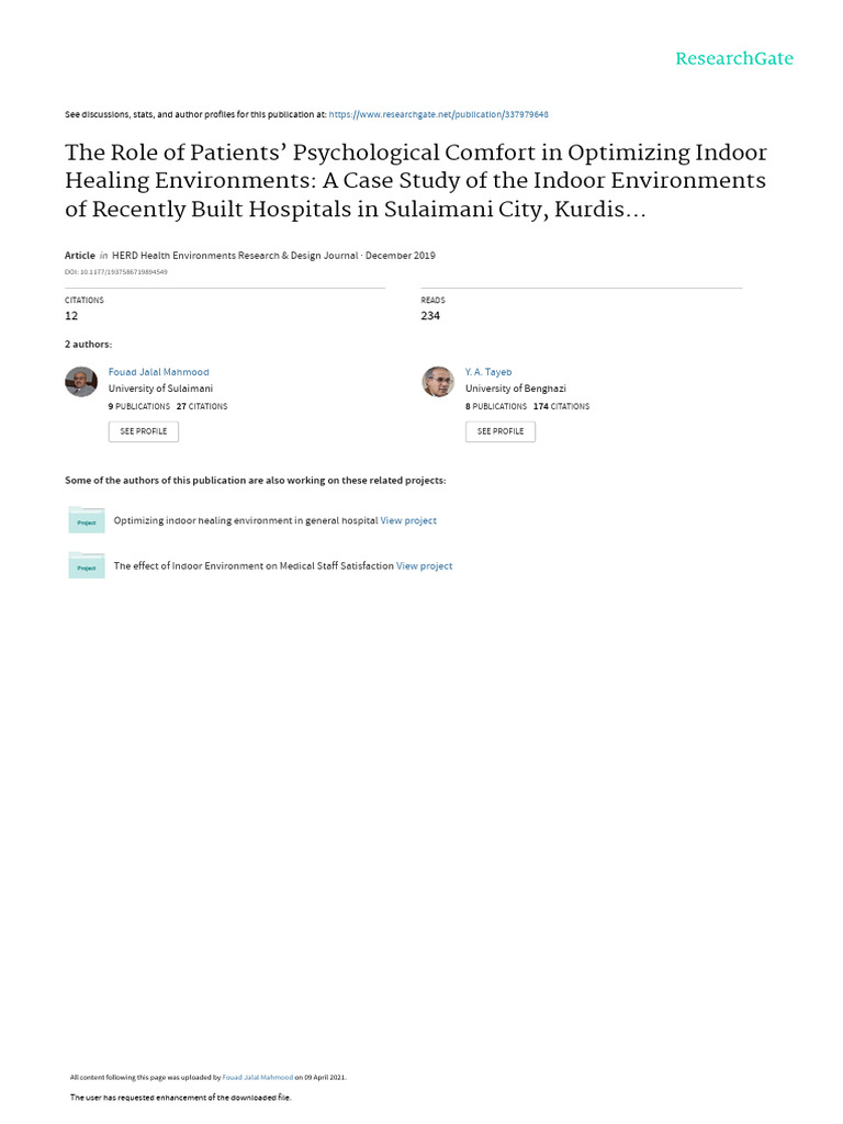 The Role of Patients' Psychological Comfort in Optimizing Indoor ...