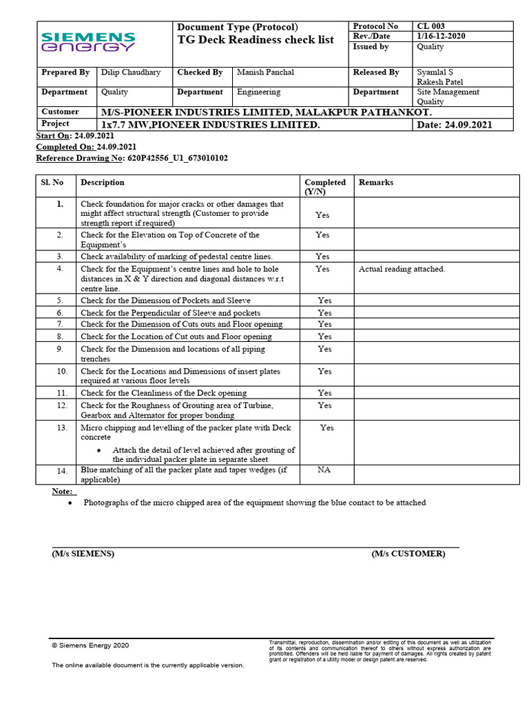003. TG Deck Readiness list protocol | PDF