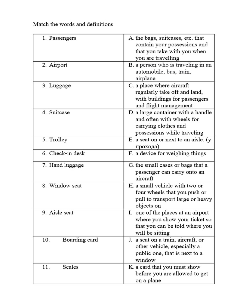 Match The Words and Definitions | PDF