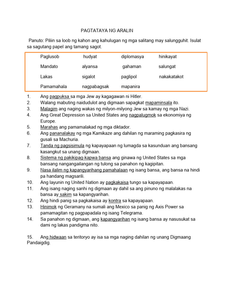 Pagtataya NG Aralin | PDF