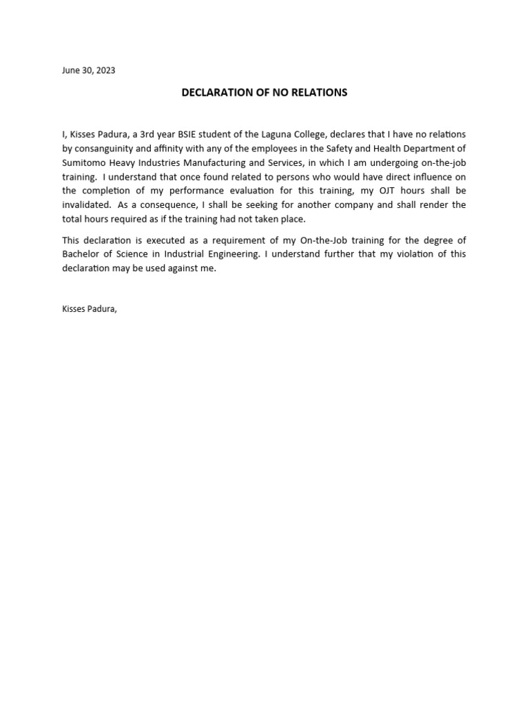 Declaration of No Relations | PDF
