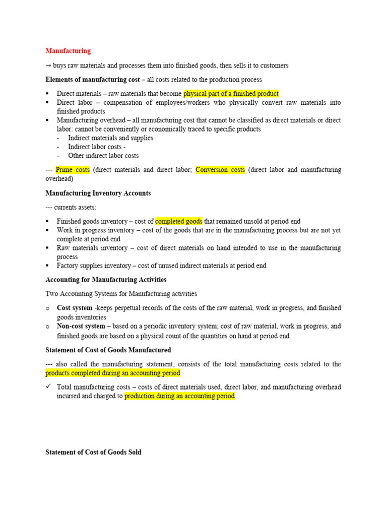 Notes On Week 13 - Manufacturing | Download Free PDF | Cost | Inventory