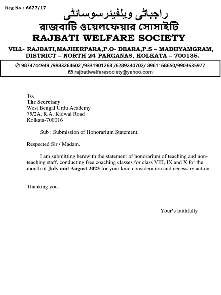 Honorarium Statement Submission July-August 2023 | PDF