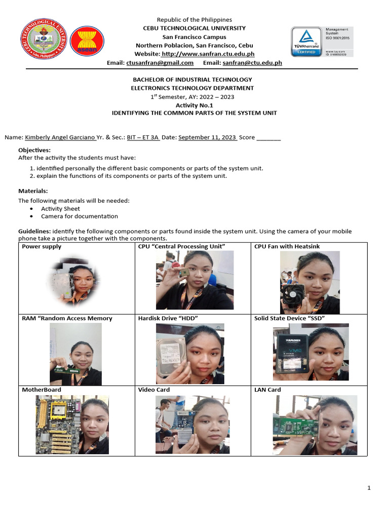 Kimberly Angel Garciano BIT - ET 3A ELEXTECH 315 Activity 1 | PDF | Computer Data Storage ...