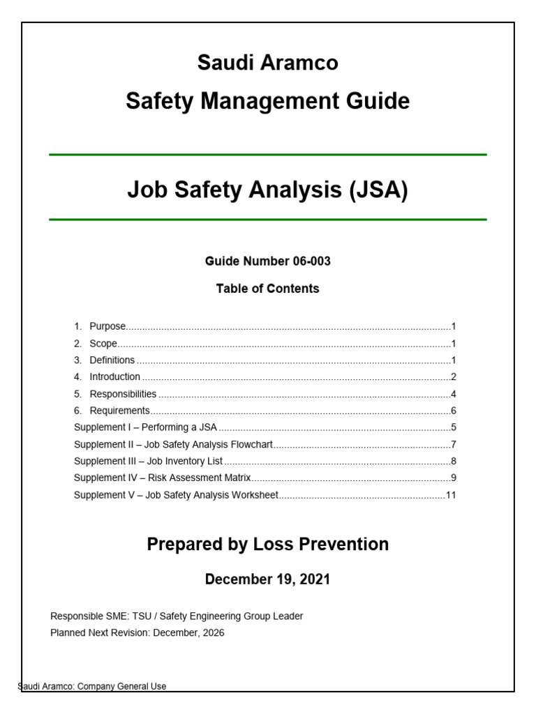 SMG 06-003 Job Safety Analysis (JSA) | PDF | Risk | Hazards