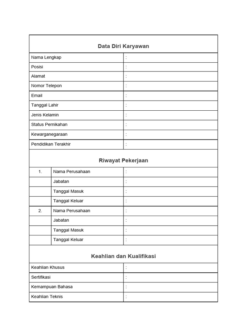 Contoh Form Karyawan Baru | PDF