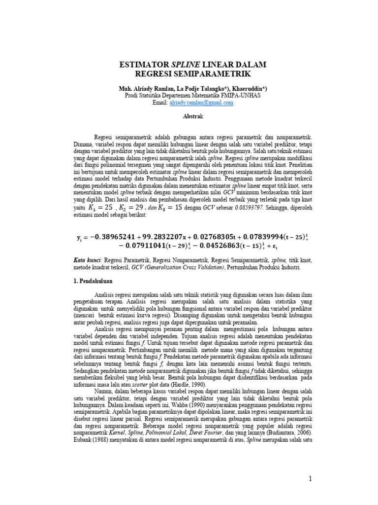 Estimator Spline Linear Dalam Regresi Semiparametrik: Muh. Alriady Ramlan, La Podje Talangko ...