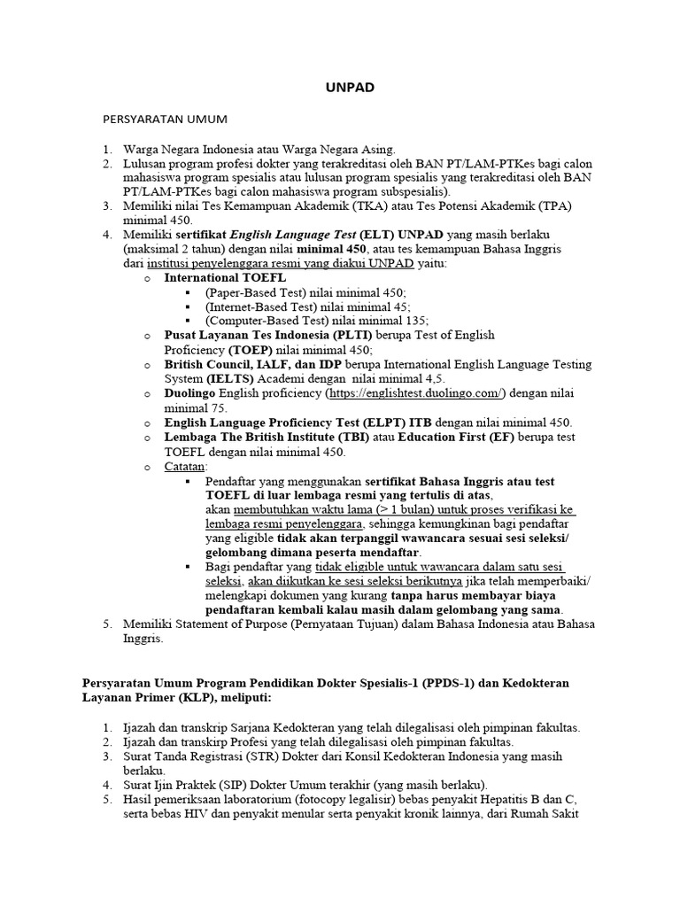Persyaratan Masuk PPDS UNPAD | PDF