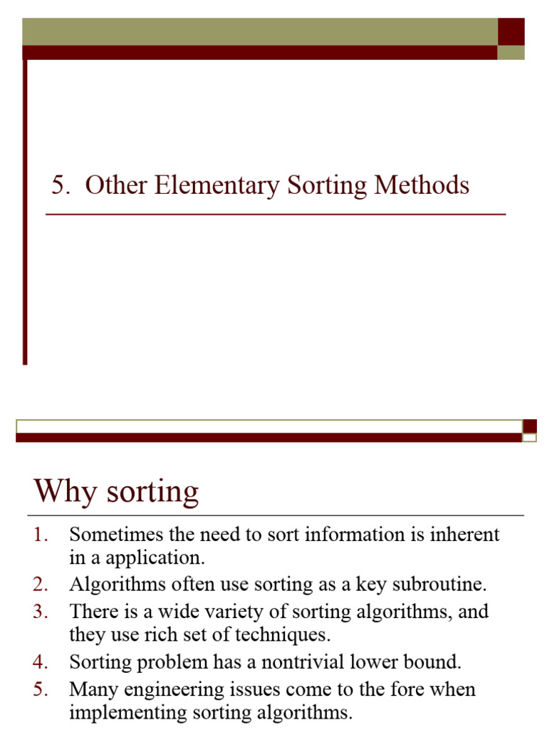 Lec 05 Elementary Sorting | PDF | Time Complexity | Computer Science Lec 05 Elementary Sorting | PDF | Time Complexity | Computer Science