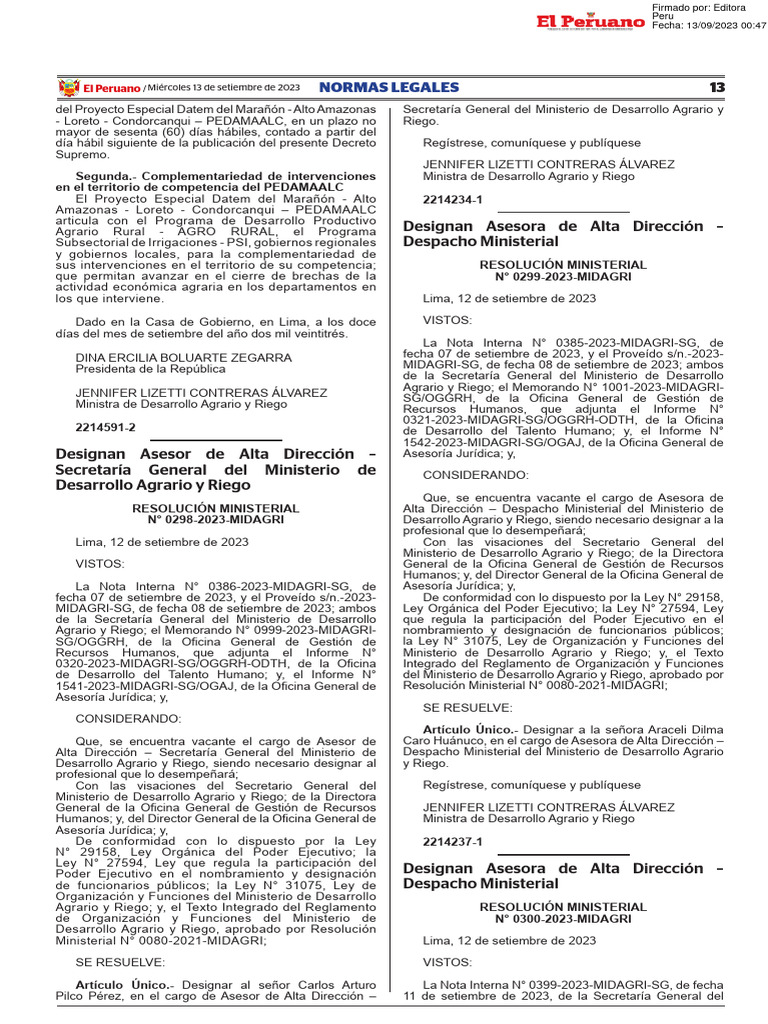 Designan Asesora de Alta Dirección - Despacho Ministerial: Normas ...