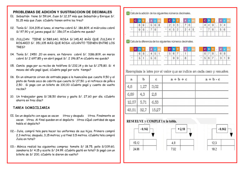 Actividad de Matemática Sesión 6 PROBLEMAS DE ADICIÓN Y SUSTRACCION DE ...