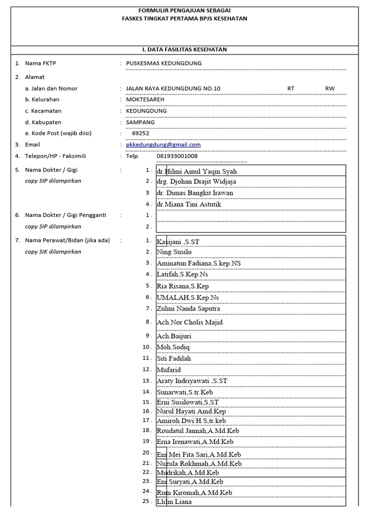 Formulir Faskes BPJS Kesehatan Sampang | PDF