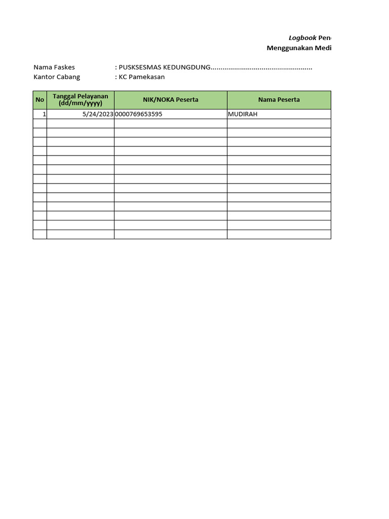 Logbook Laporan Kontak Tidak Langsung (KonsulDok) | PDF