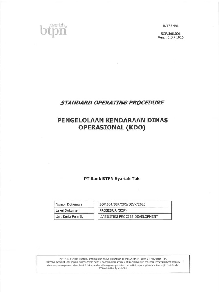 SOP.508.001 Ver 2.0 - 1020 - Pengelolaan Kendaraan Dinas Operasional (KDO) ... | PDF