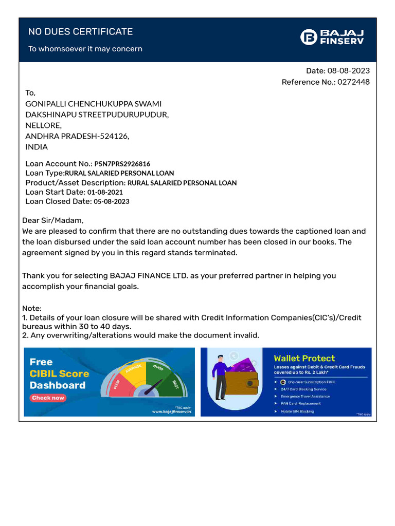 No Dues Certificate - 19 - 47 - 18 | PDF | Credit Card | Banking