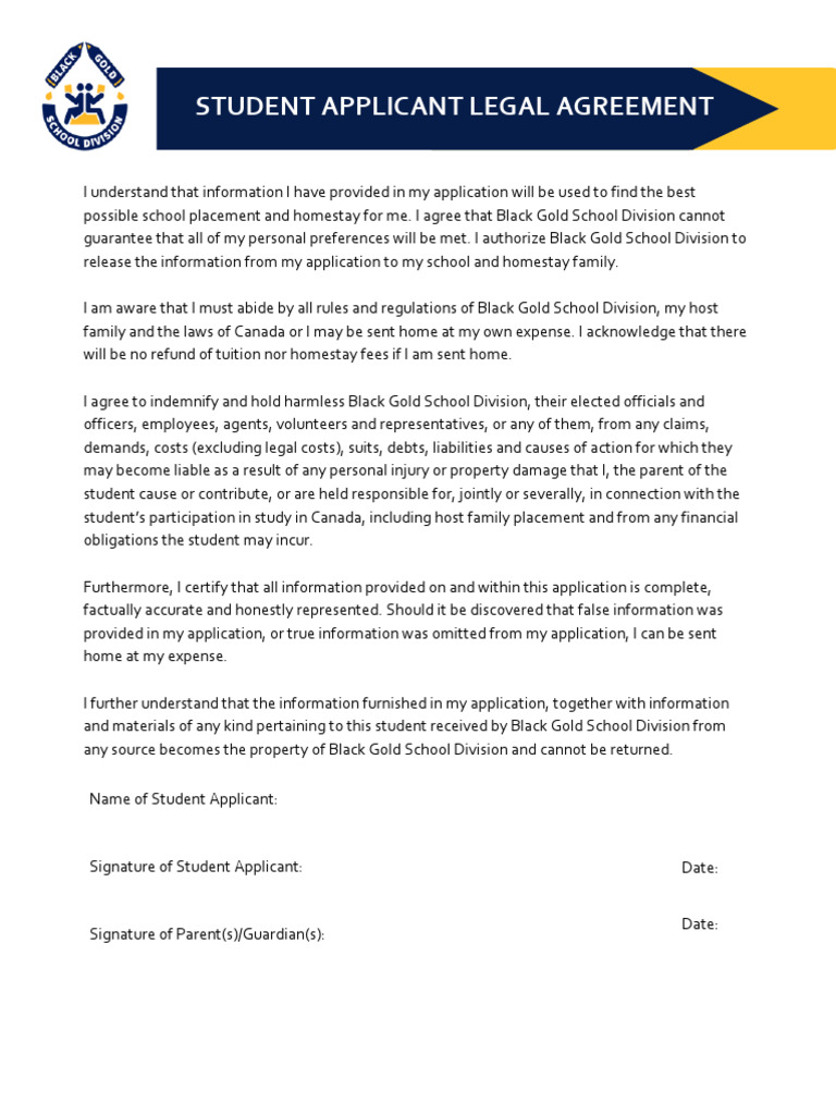 Student Applicant Legal Agreement | PDF