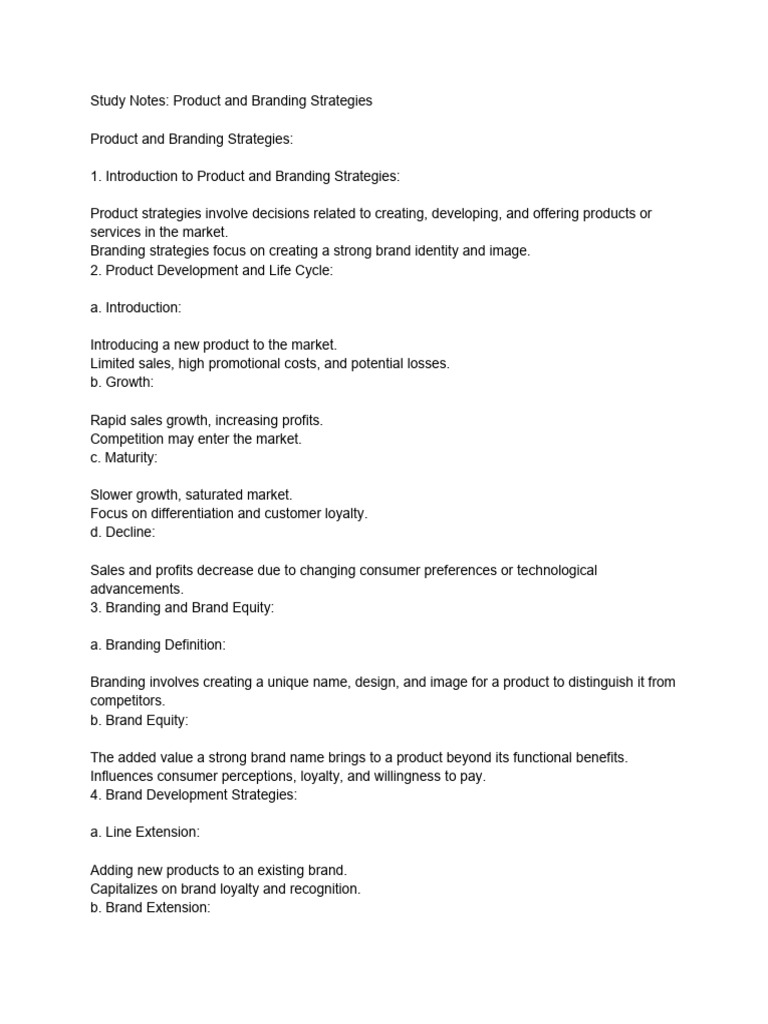 Study Notes - Product and Branding Strategies | PDF | Brand | Strategic ...