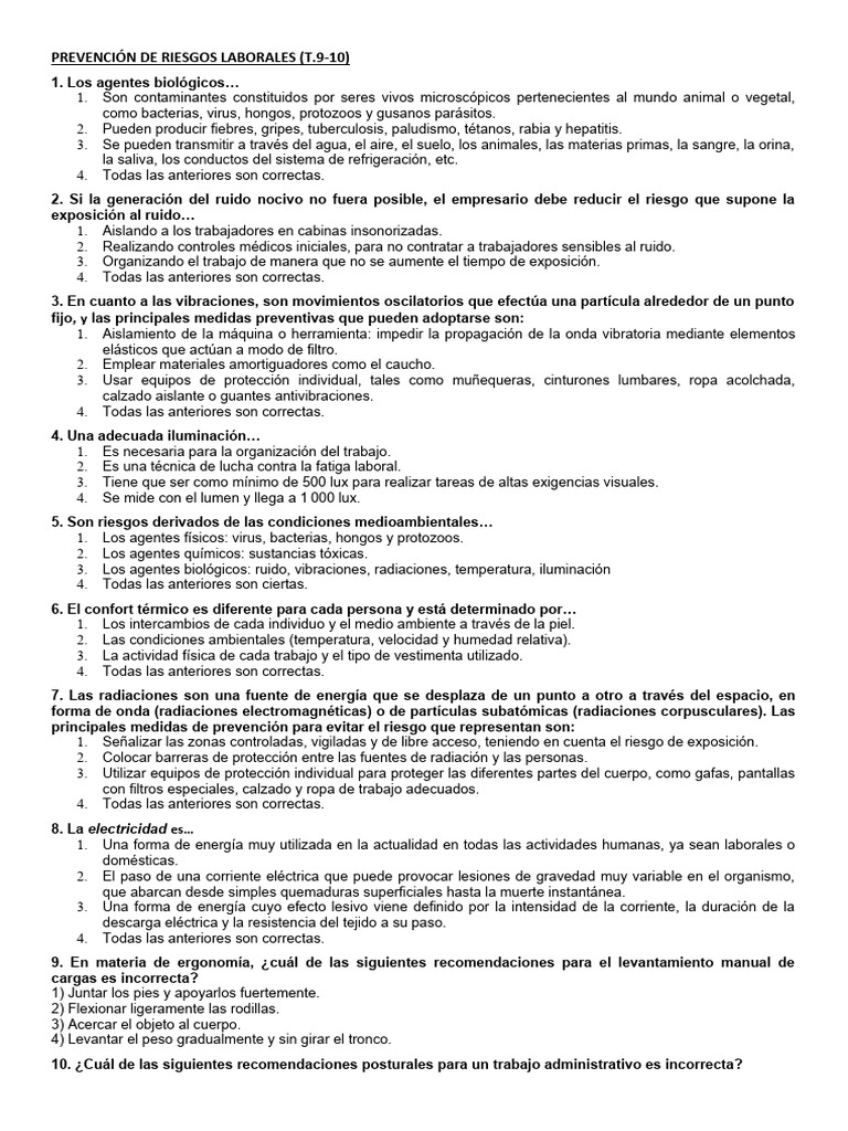(T9-10) Prevención de Riesgos Laborales | PDF | Radiación | Factores humanos y ergonomía